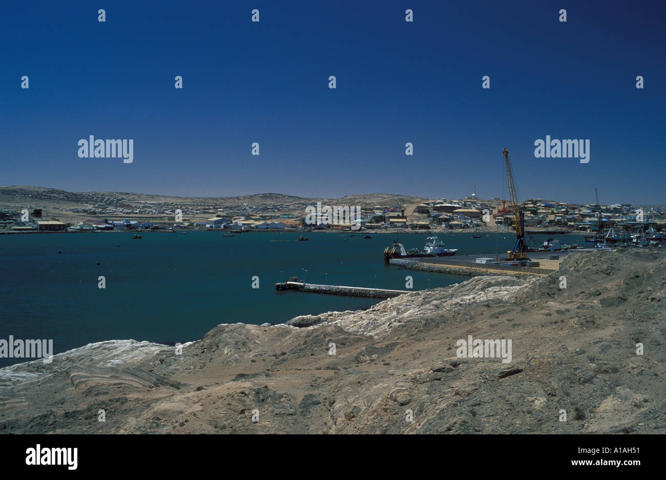Harbor and part of town Lüderitz westcoast Atlantic coast of Namibia ...