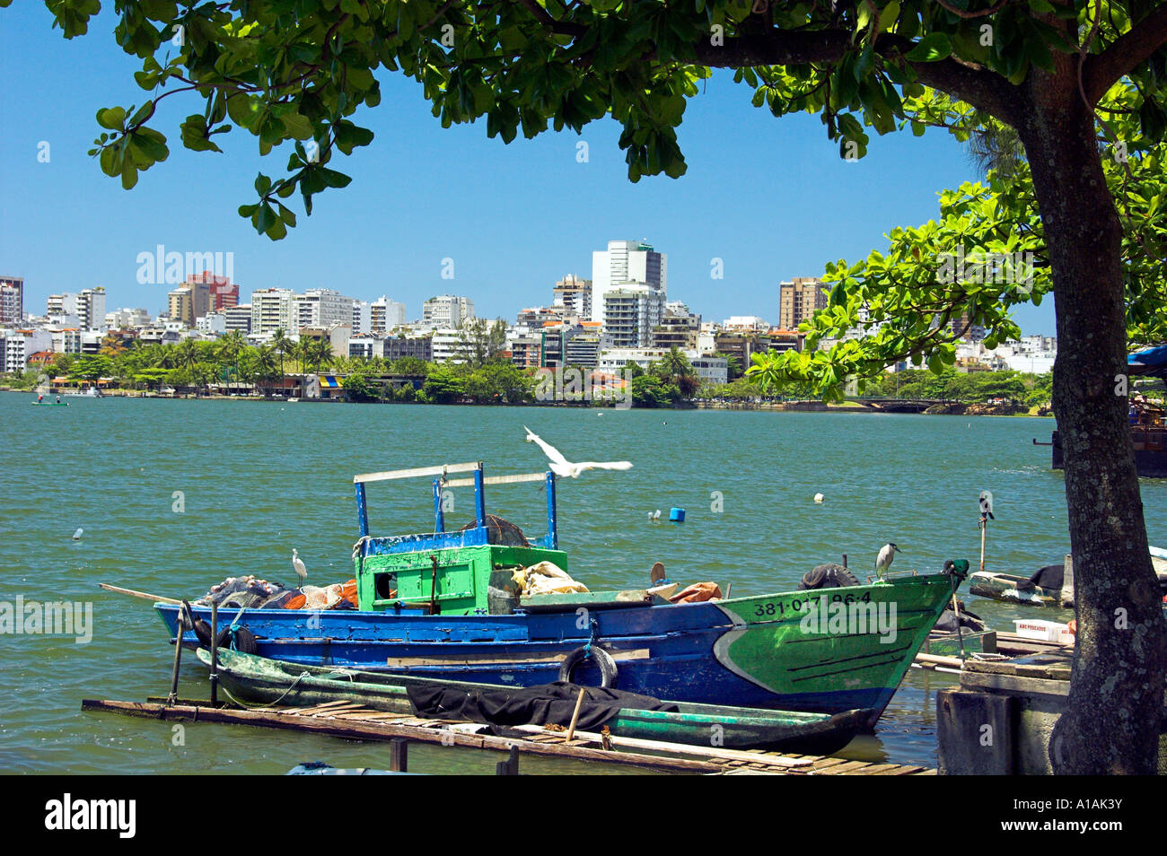 Fishing boats and the Rodrigo de Freitas Lagoon in Rio De Janeiro ...