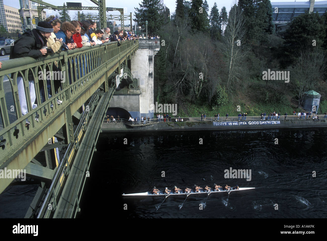 USA Washington Seattle Fans watch rowing team races from Montlake ...