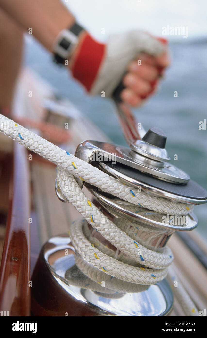 Man cranking capstan Stock Photo - Alamy