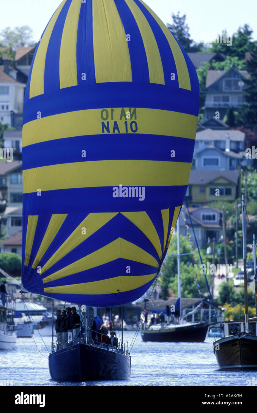 USA Washington Seattle Sailboats flies spinnaker sail in parade up ...