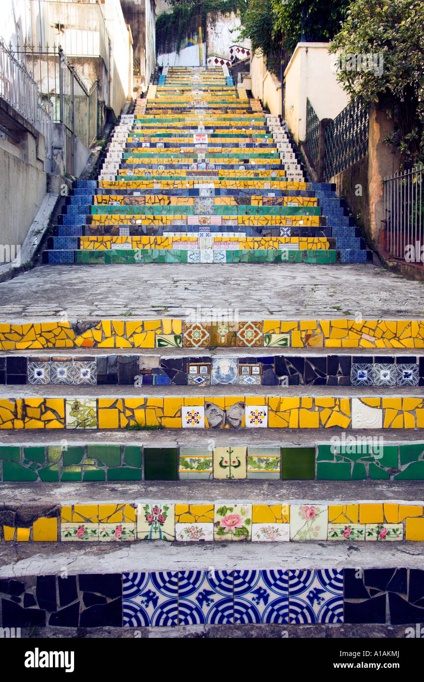 The Grand Staircase of colorful ceramic tile in the Santa Teresa ...