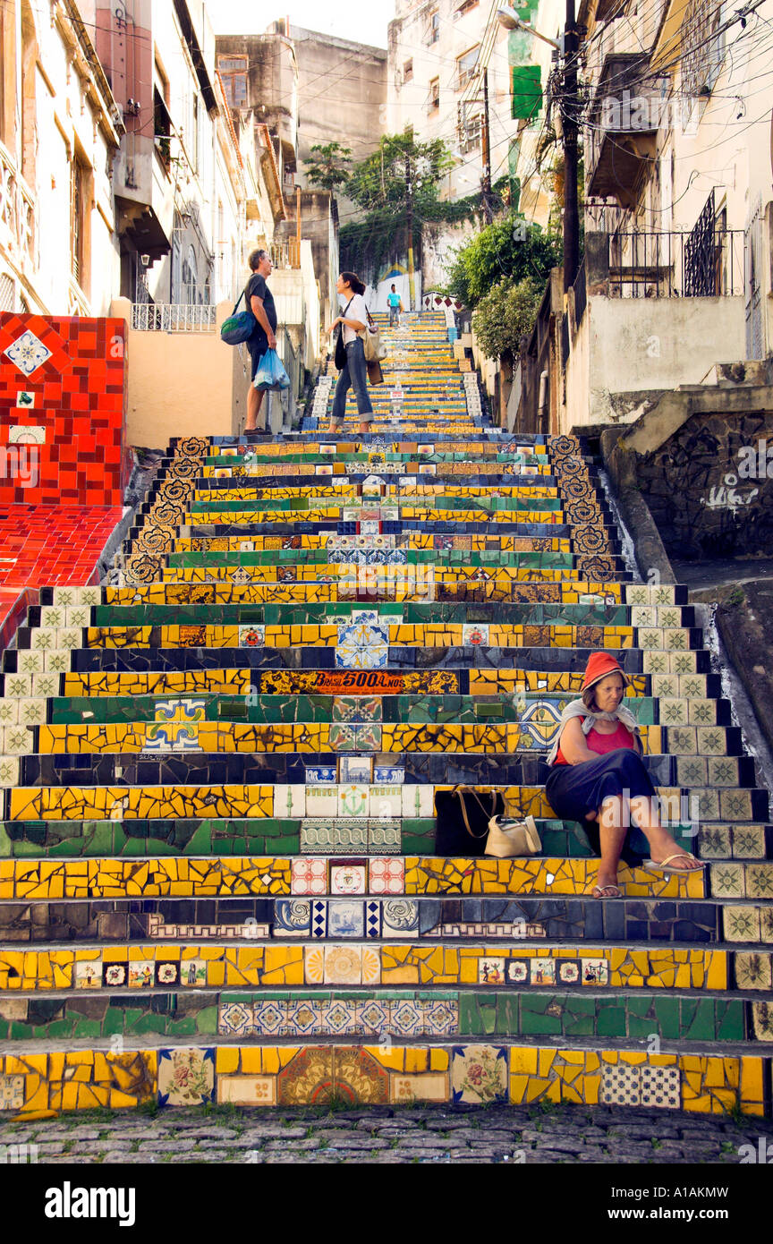 The Grand Staircase of colorful ceramic tile in the Santa Teresa ...
