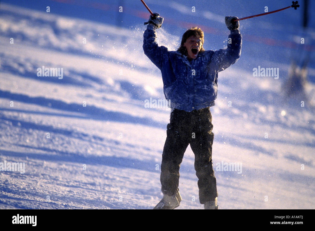 USA Alaska Skier celebrates and laughs after spectacular fall at ...