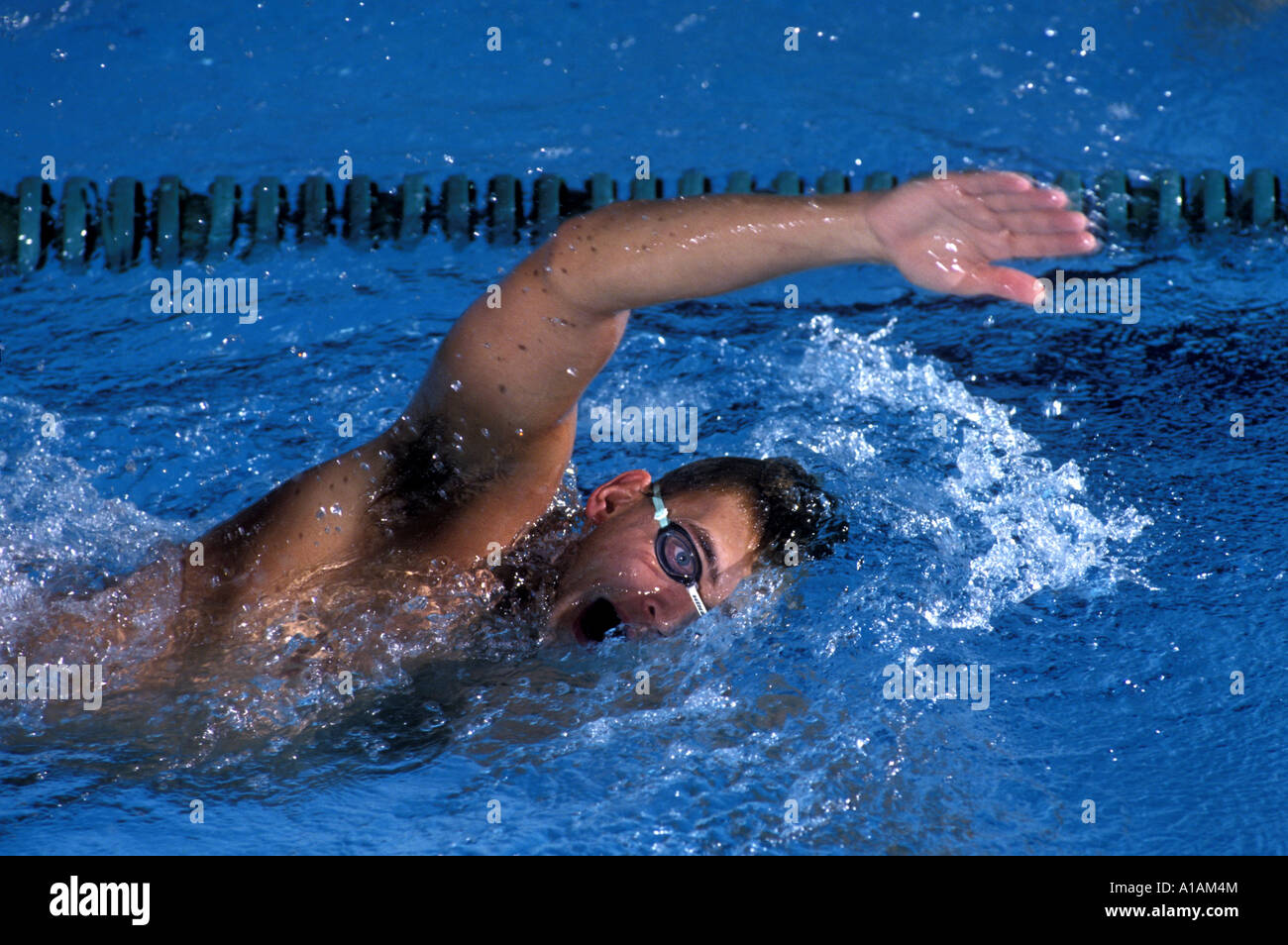 USA Alaska Anchorage Ken Ralph swims in indoor pool during college ...