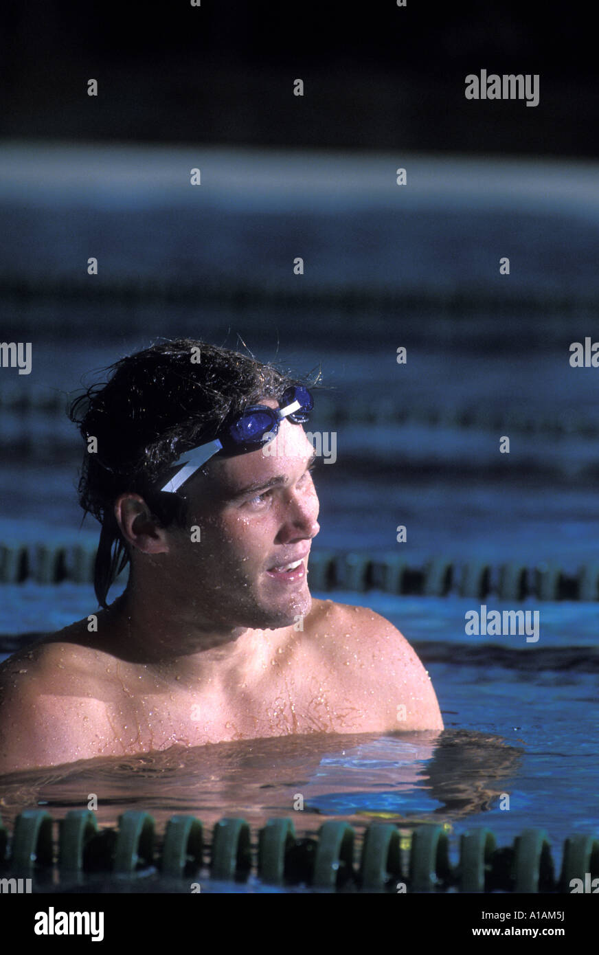 USA Alaska Anchorage Swimmer Ken Ralph rests during grueling practice ...