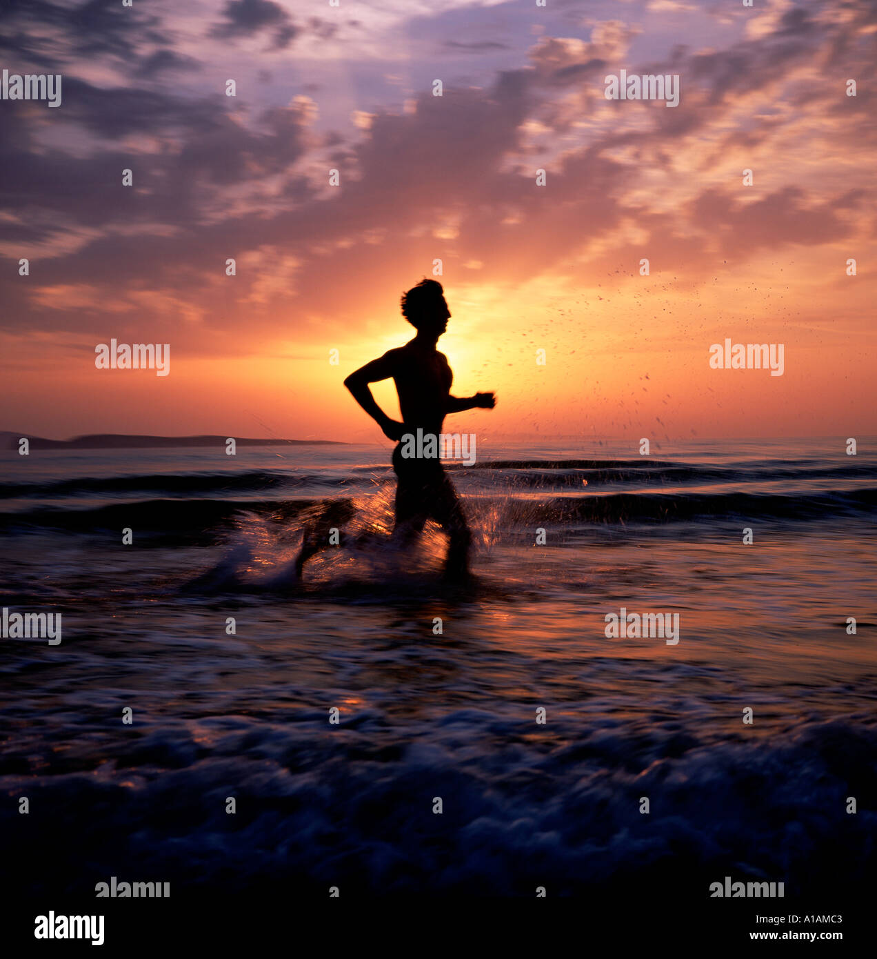 Lifestyle Young People Leisure Beaches Sunset Corfu running silhouette ...