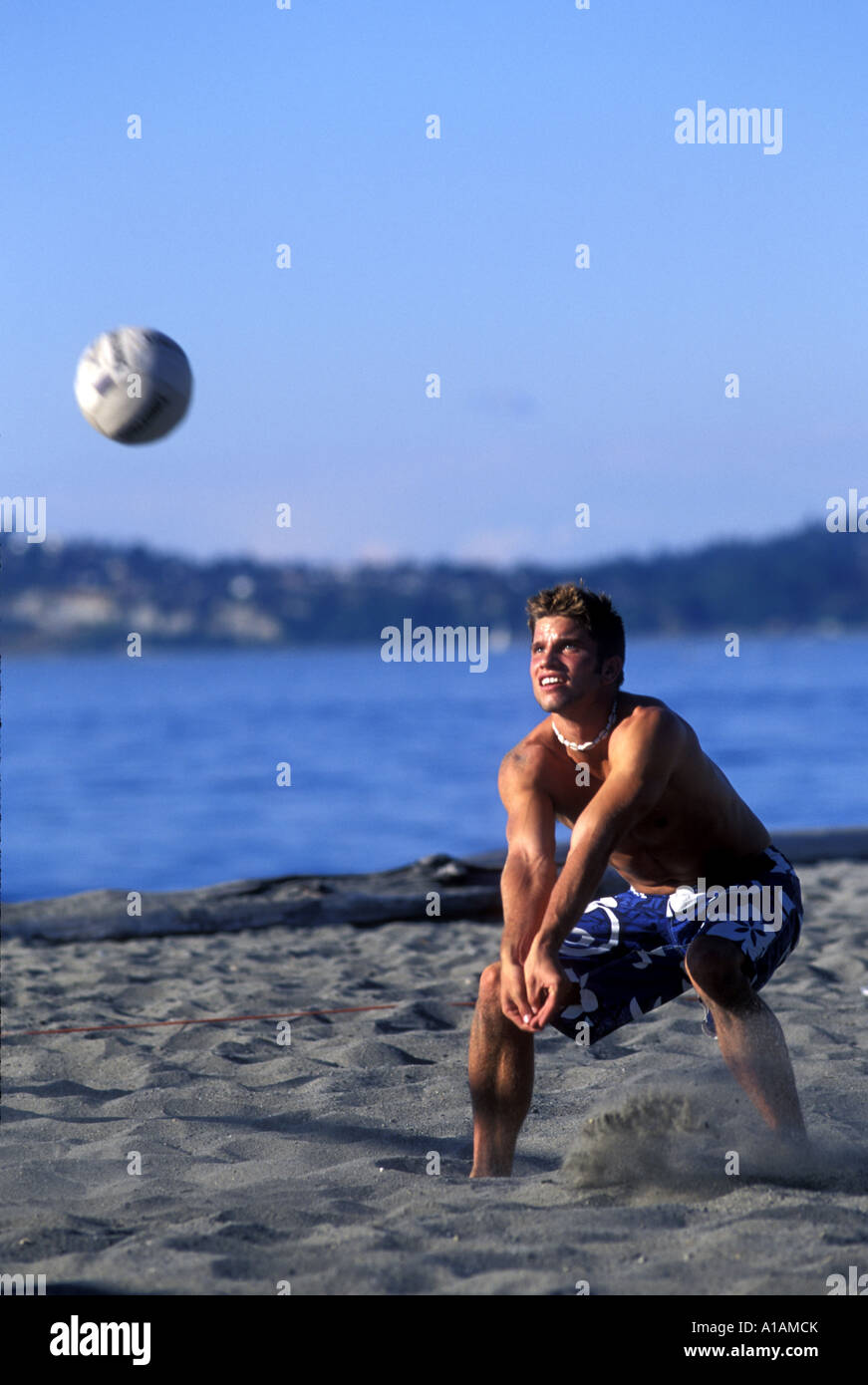 USA Washington Seattle Erik Willanger plays beach volleyball game on ...
