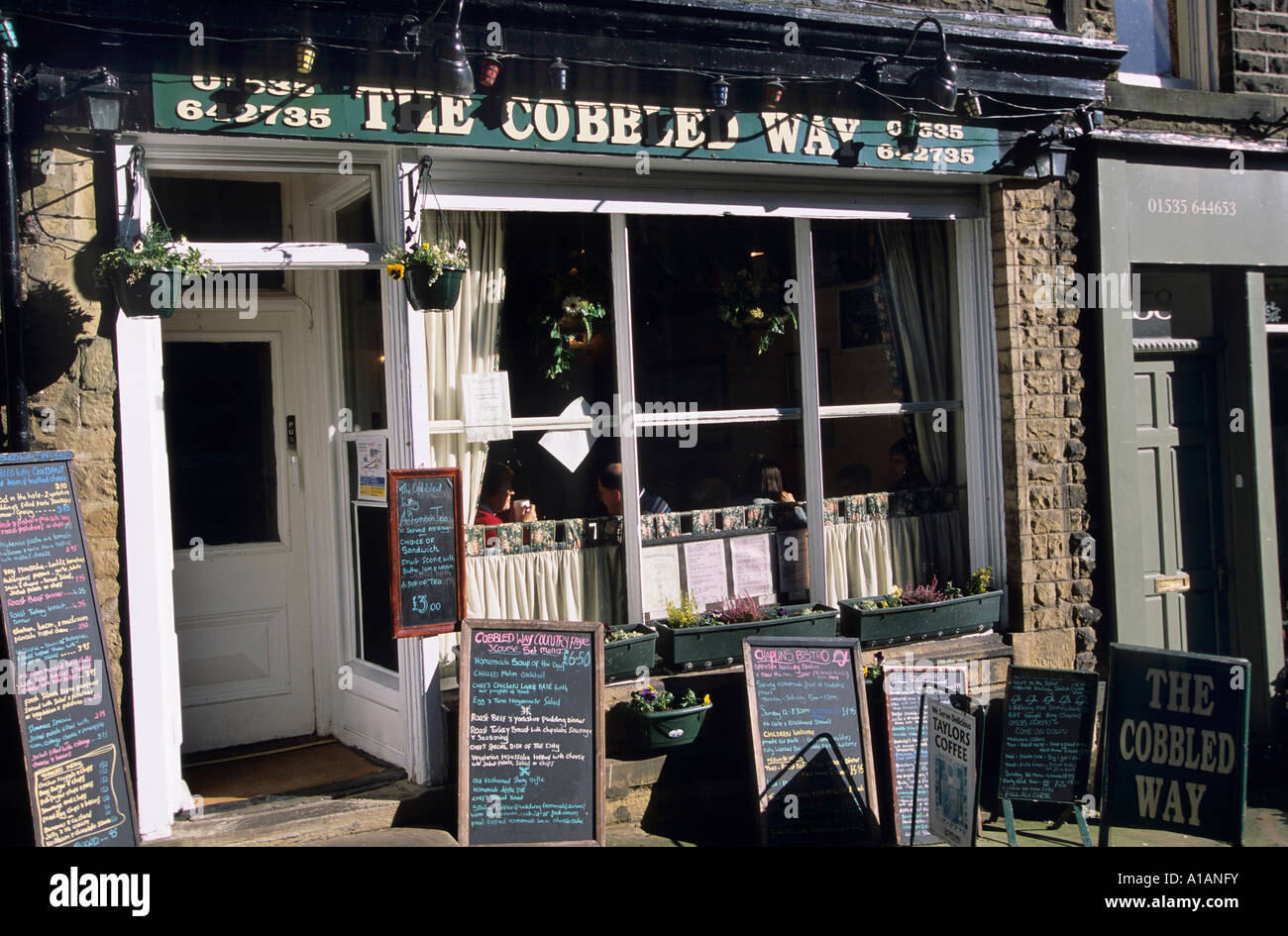 Entrance of The Cobbled way Restaurant at Haworth Stock Photo - Alamy
