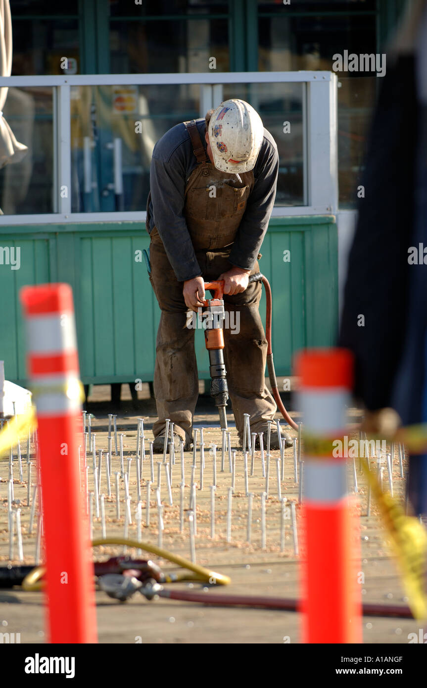 Construction workers working on Santa Monica Municipal Pier CALIFORNIA ...