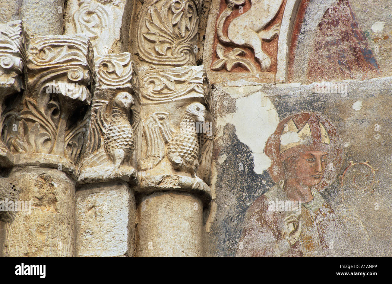 Bird and plant motif sculptured columns Chiesa Santa Andrea Toscolano ...
