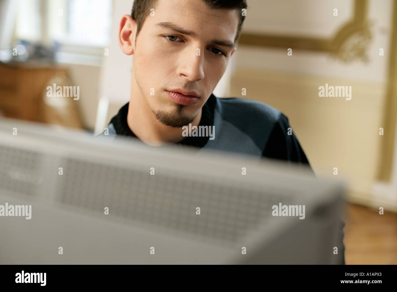 Man at his computer Stock Photo - Alamy