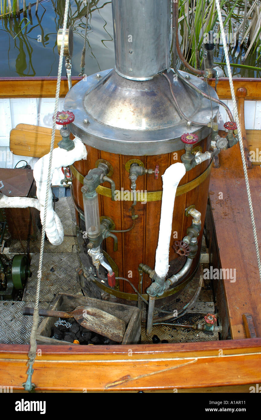 Boiler of the steam powered boat Romany Stock Photo - Alamy