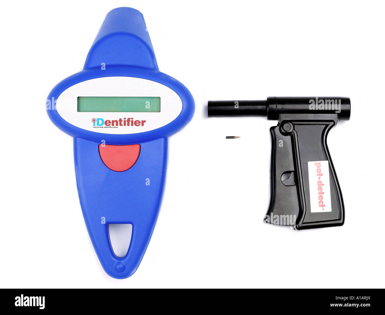 A pet microchipping scanner, microchipping gun and microchip Stock ...
