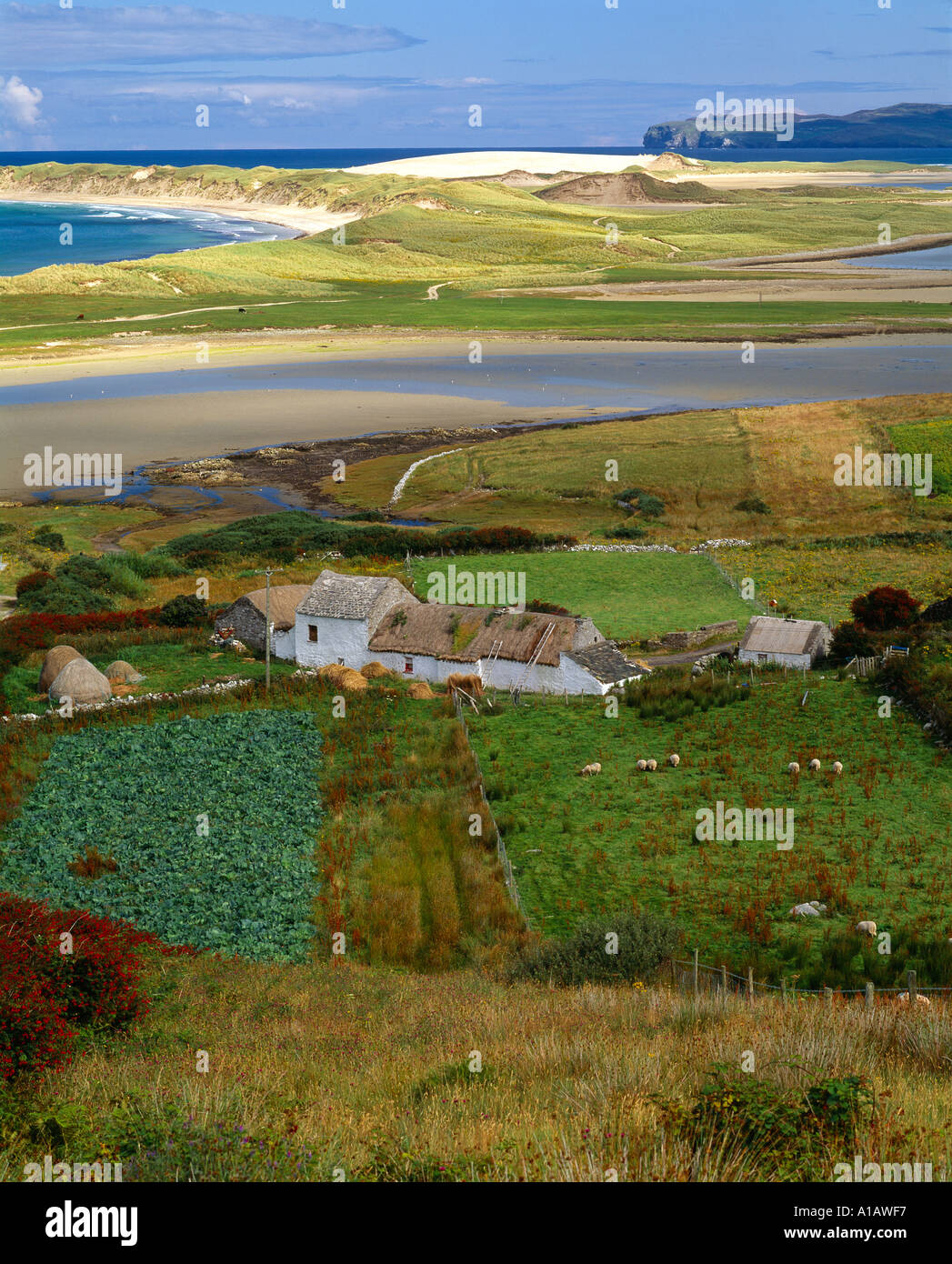ireland county donegal, rural landscape with old rural house on ...