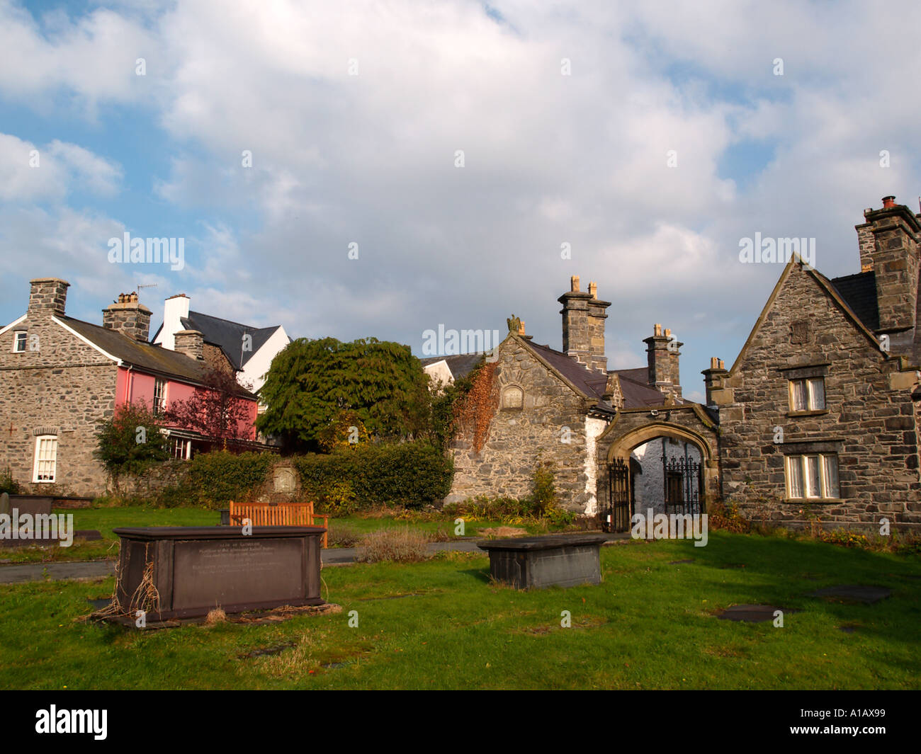 Stone Arch Gateway from Churchyard of St Grwst s Church Alms Houses of ...