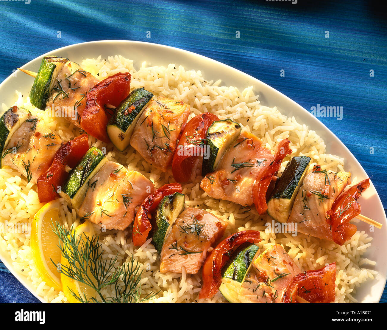 kebabs on rice Stock Photo - Alamy
