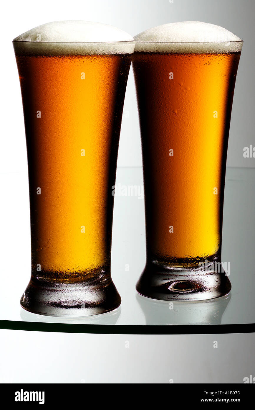 two beers lager Stock Photo - Alamy