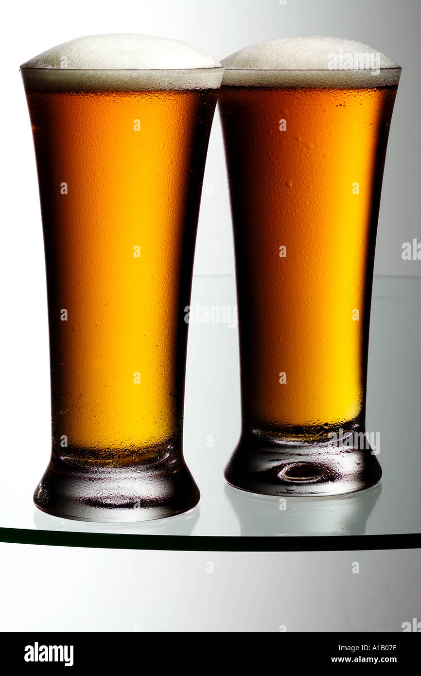 two beers lager Stock Photo - Alamy