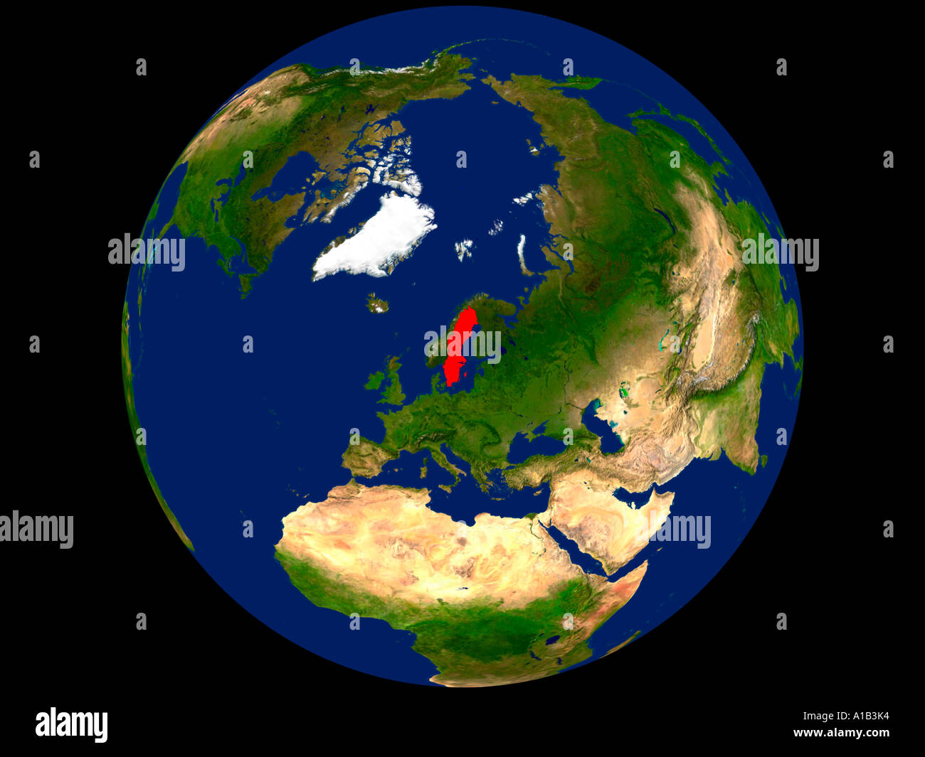 Satellite Image of Earth Showing Sweden Highlighted Red Stock Photo - Alamy