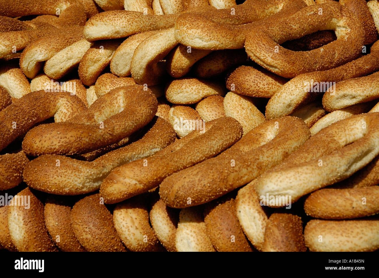 Traditional Ka'ak beigele bread rings sprinkled with sesame seeds for ...
