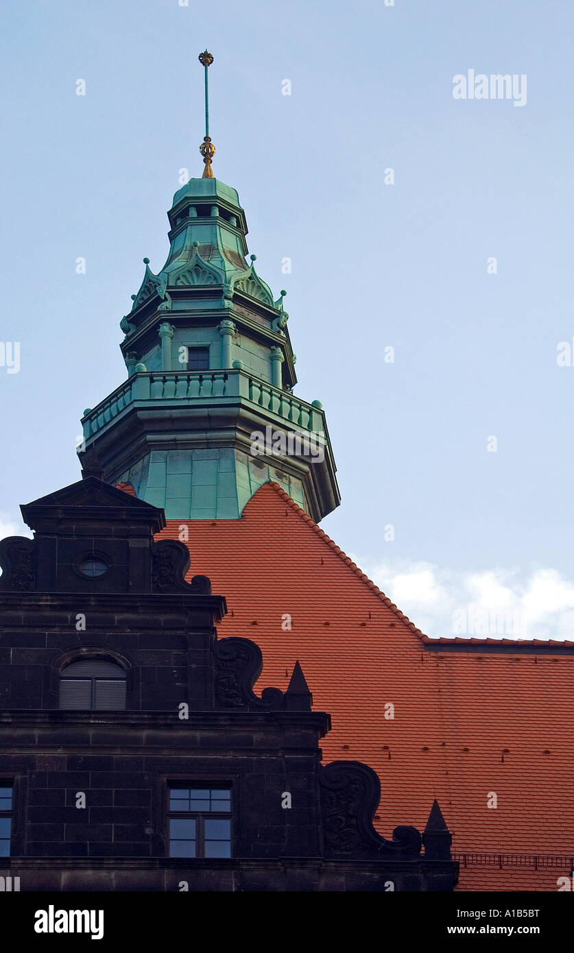 Gothic rooftop detail at the old city of Dresden capital of the eastern ...
