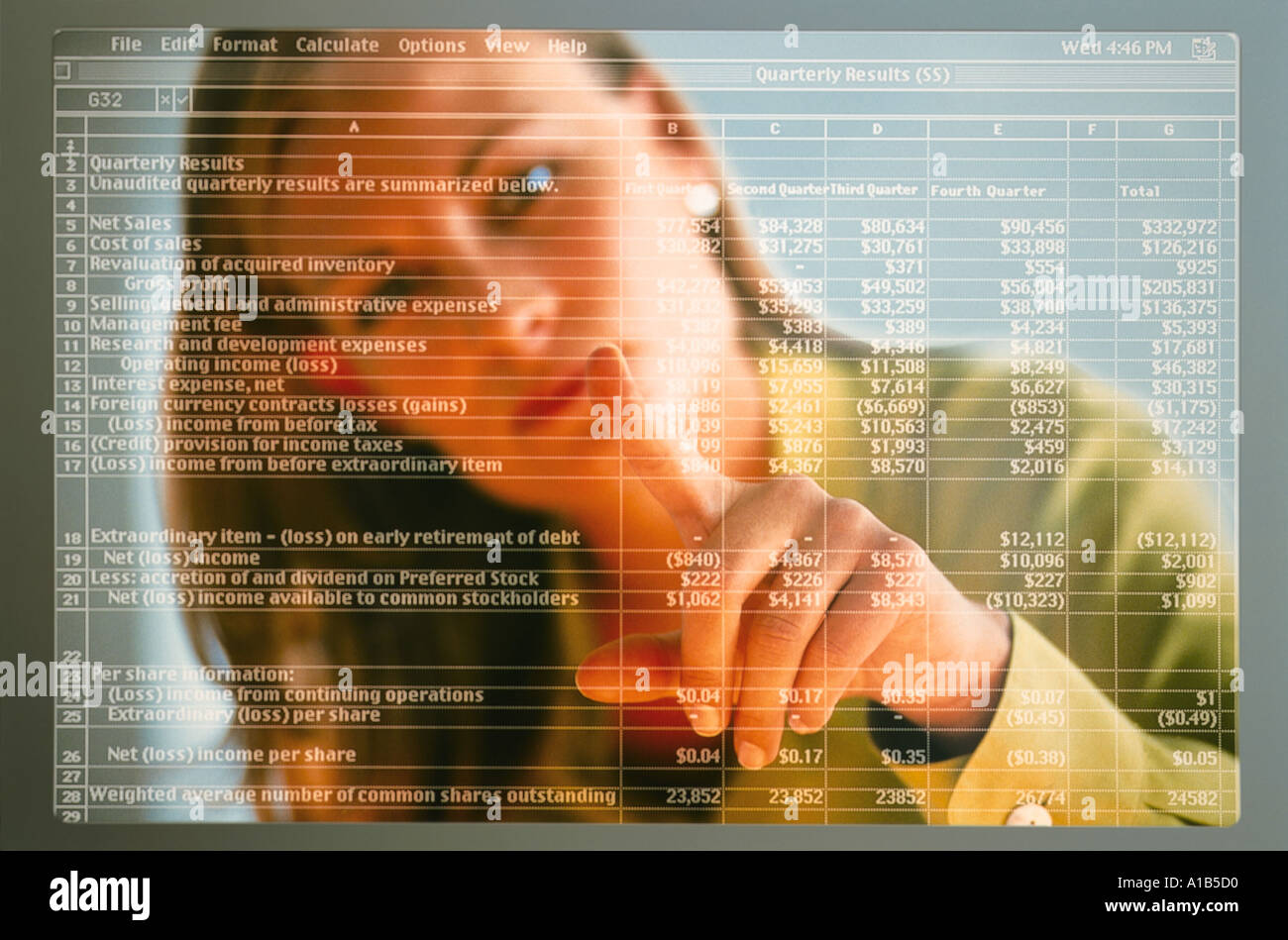 REFLECTION IN COMPUTER SCREEN OF WOMAN POINTING Stock Photo - Alamy