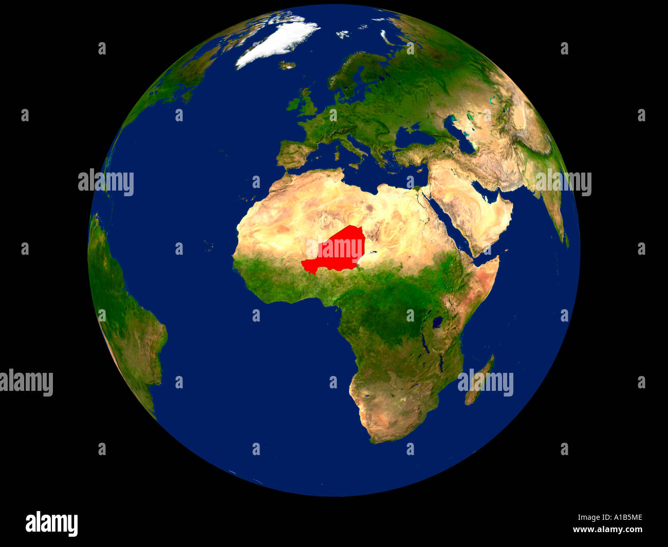 Satellite Image of Earth Showing Niger Highlighted Red Stock Photo - Alamy