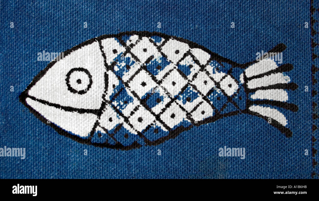Batik cloth depicting a fish Photographed in Japan a country where ...