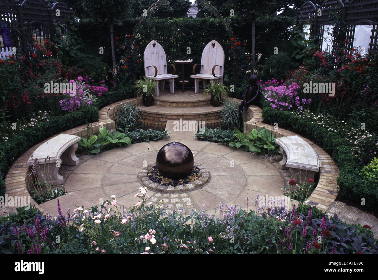 Bronze globe water feature Decorative seating Courtyard garden A Fairy ...