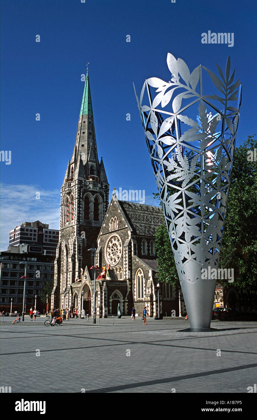 Christchurch Cathedral with modern sculpture in the foreground ...