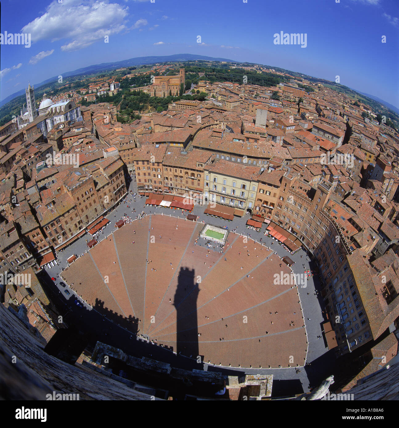 Aerial view of the Piazza del Campo and the town of Siena Tuscany Italy ...