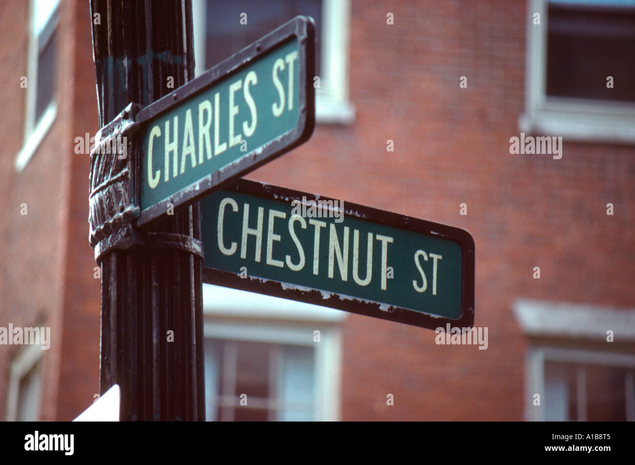 Charles and Chestnut street signs Boston Massachusetts Stock Photo - Alamy