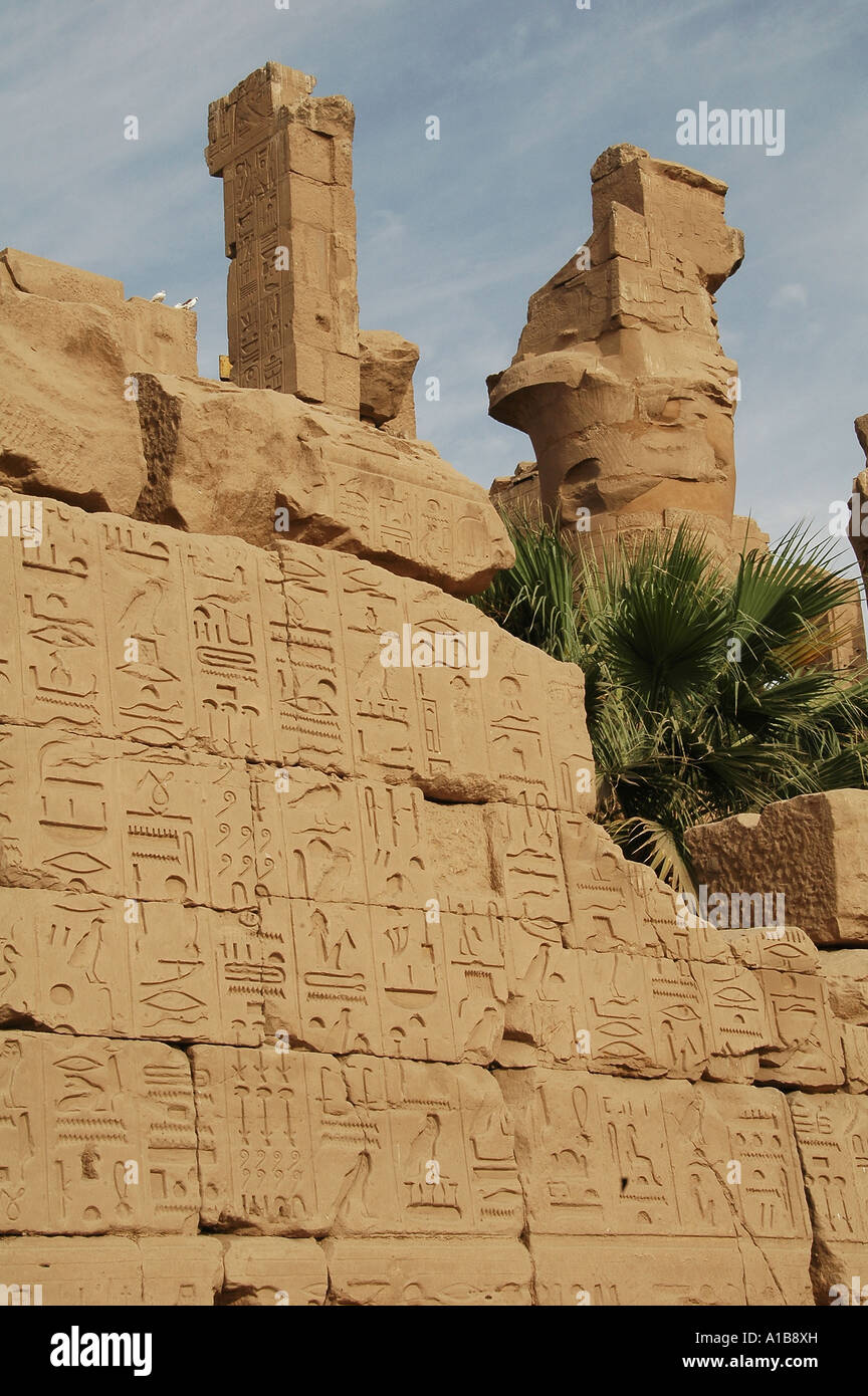 Hieroglyphic script engraved into a stone wall at The Precinct of Amun ...