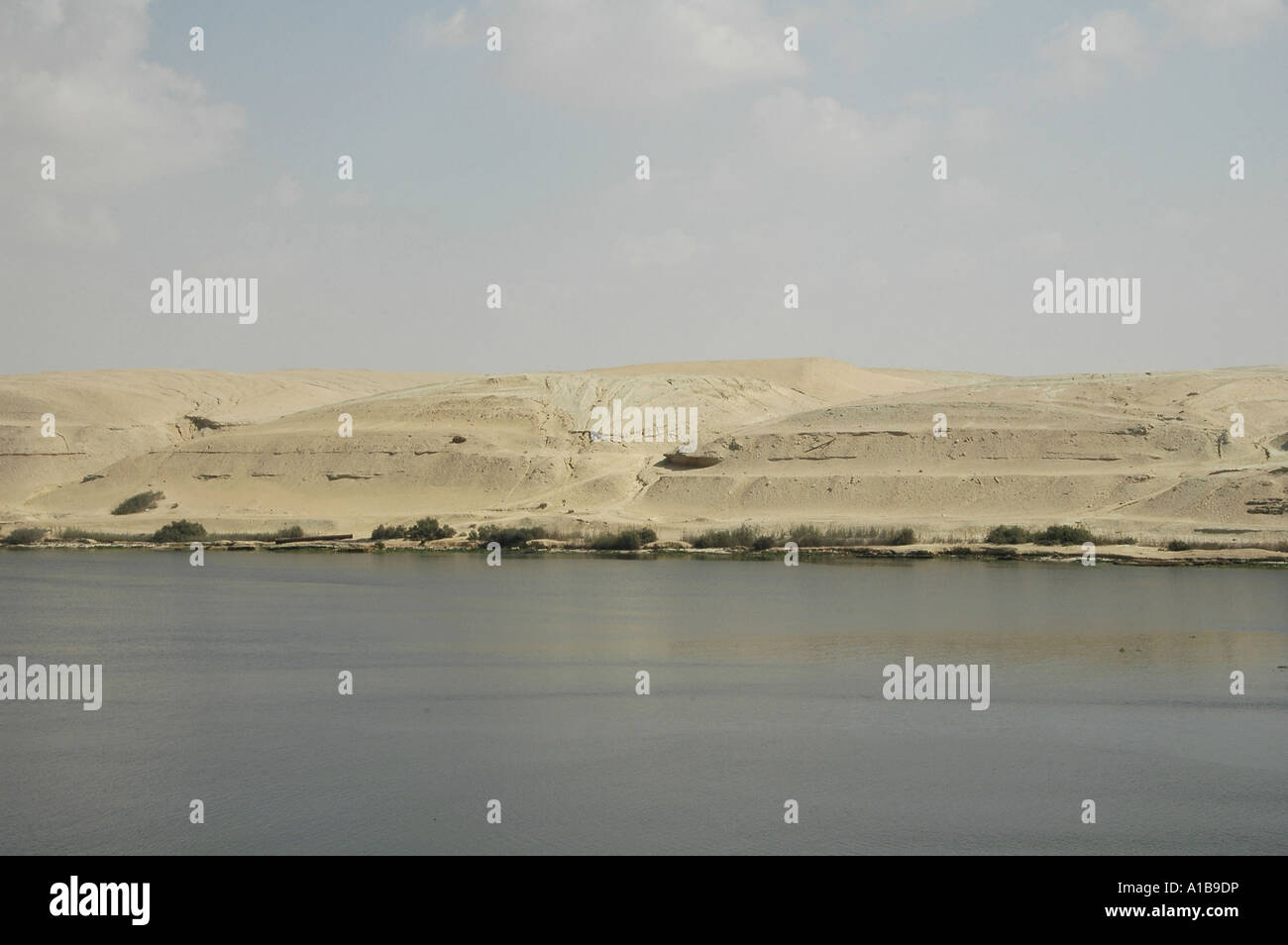 View of the Suez Canal an artificial sea-level waterway in Egypt ...