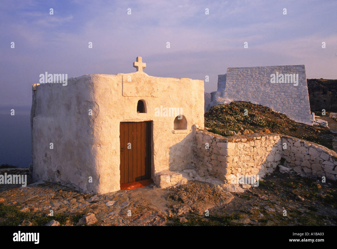 Small medieval monastery Skiros village Sporades Islands Greece S ...
