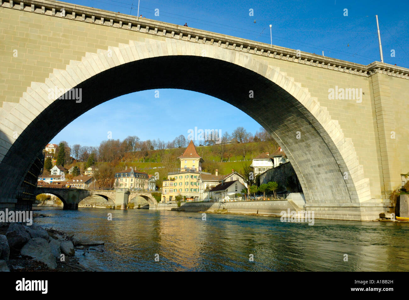 The Nydeggbrücke Bridge at Bern, with a view of the older ...
