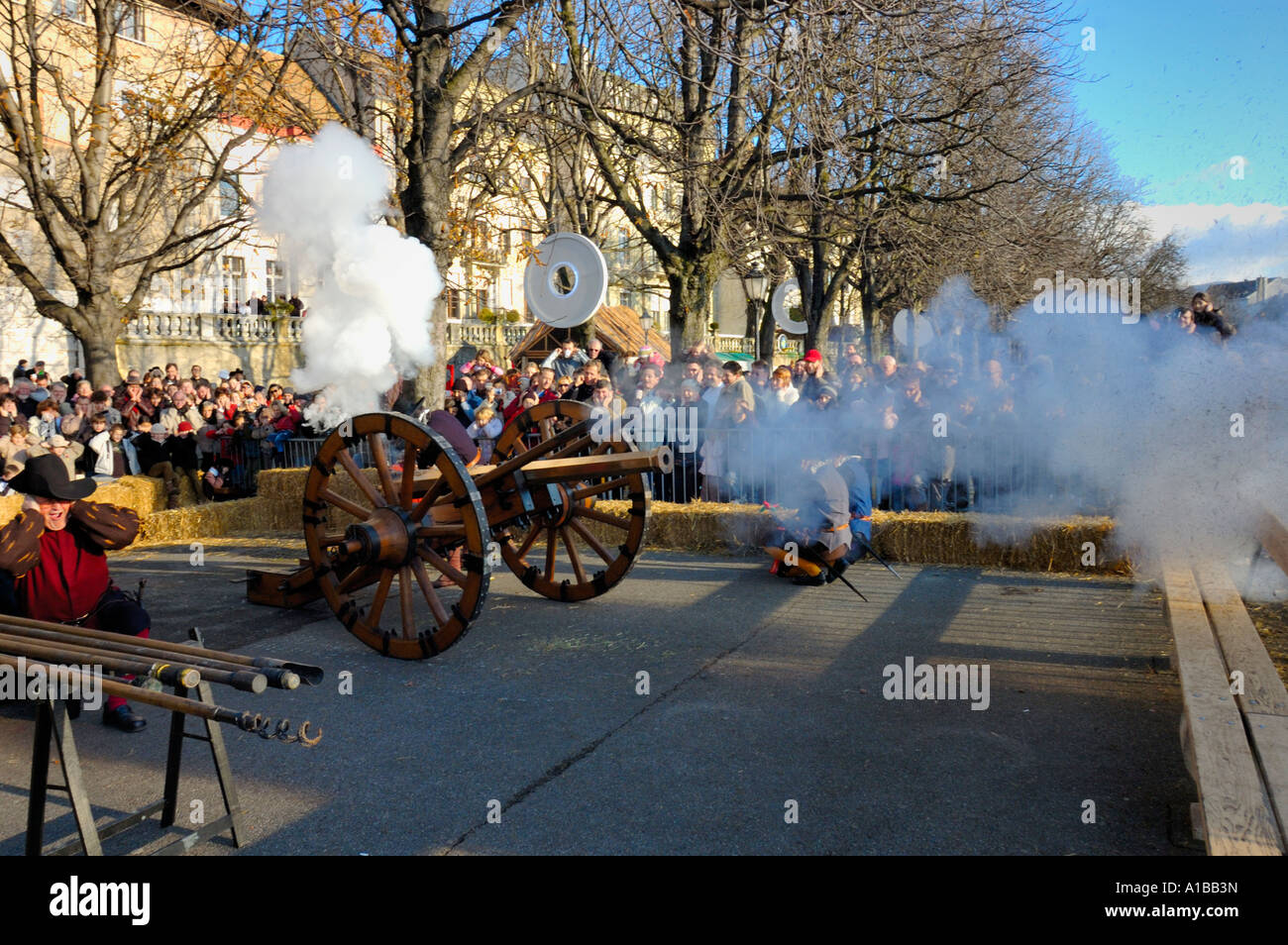 Fire! A cannon being fired at the annual Escalade festival in Geneva ...