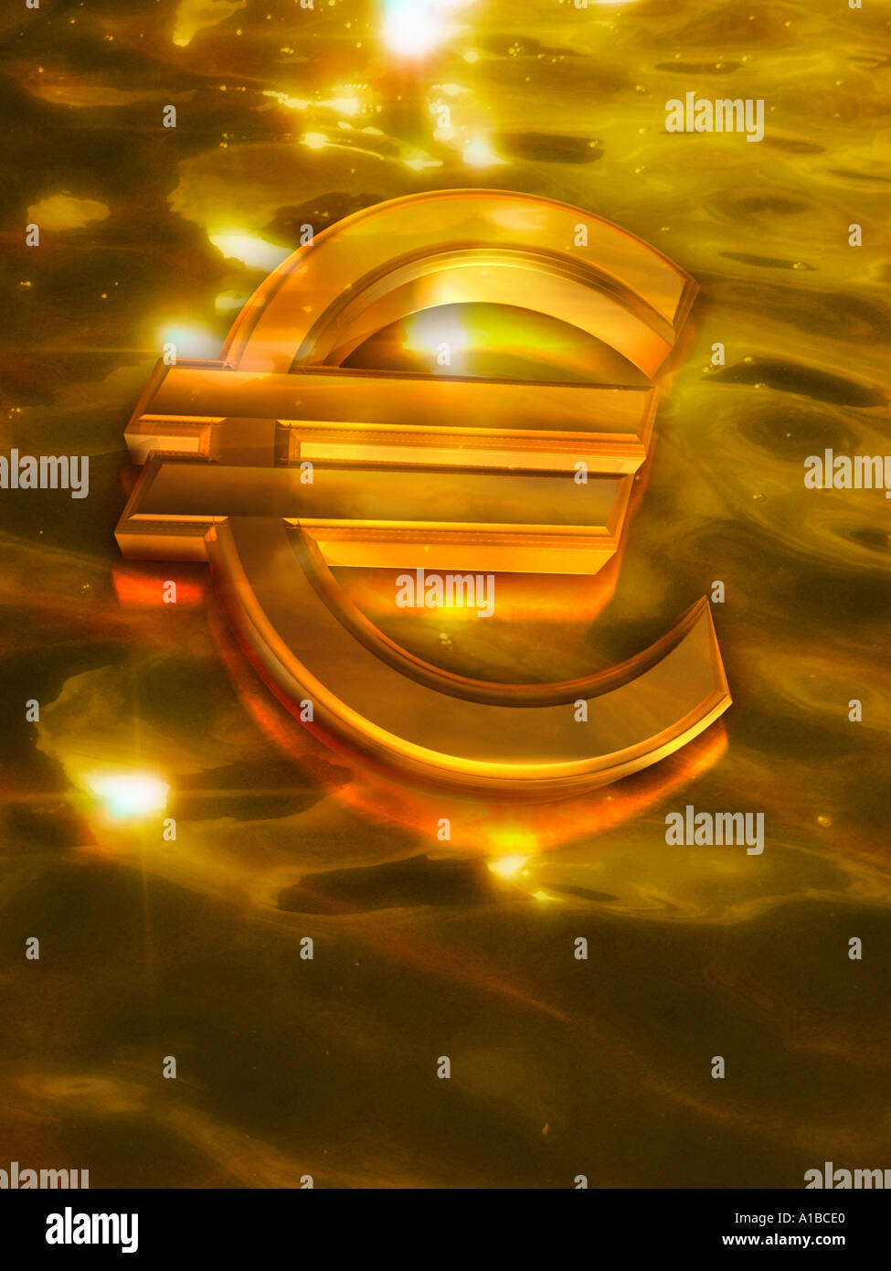 An euro symbol floating on golden water Stock Photo - Alamy