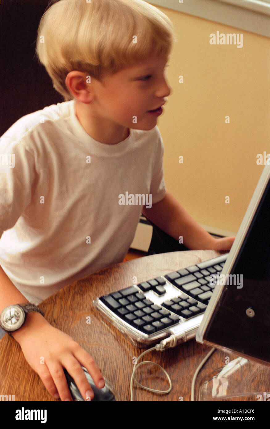 A ten year old boy working with a desktop computer Stock Photo - Alamy