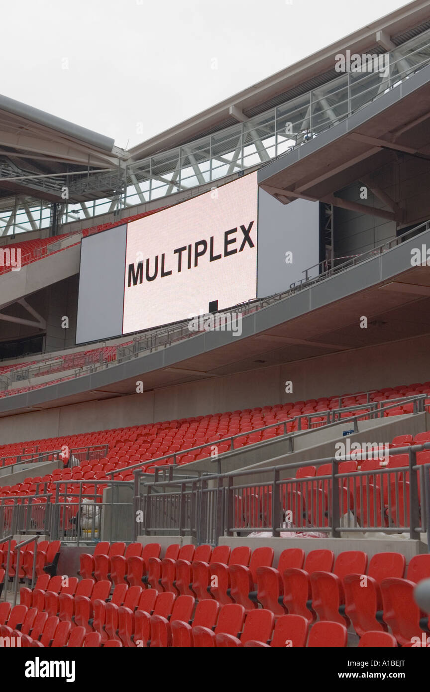 portrait view of one end of New Wembley Stadium showing video screen ...