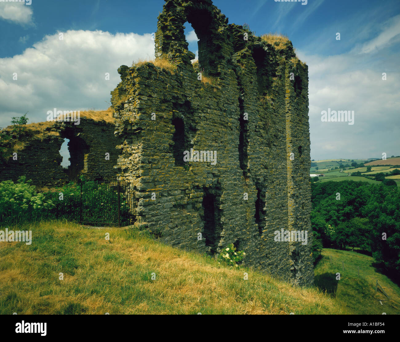 The ruins of Clun Castle in the village of Clun, Shropshire, England ...