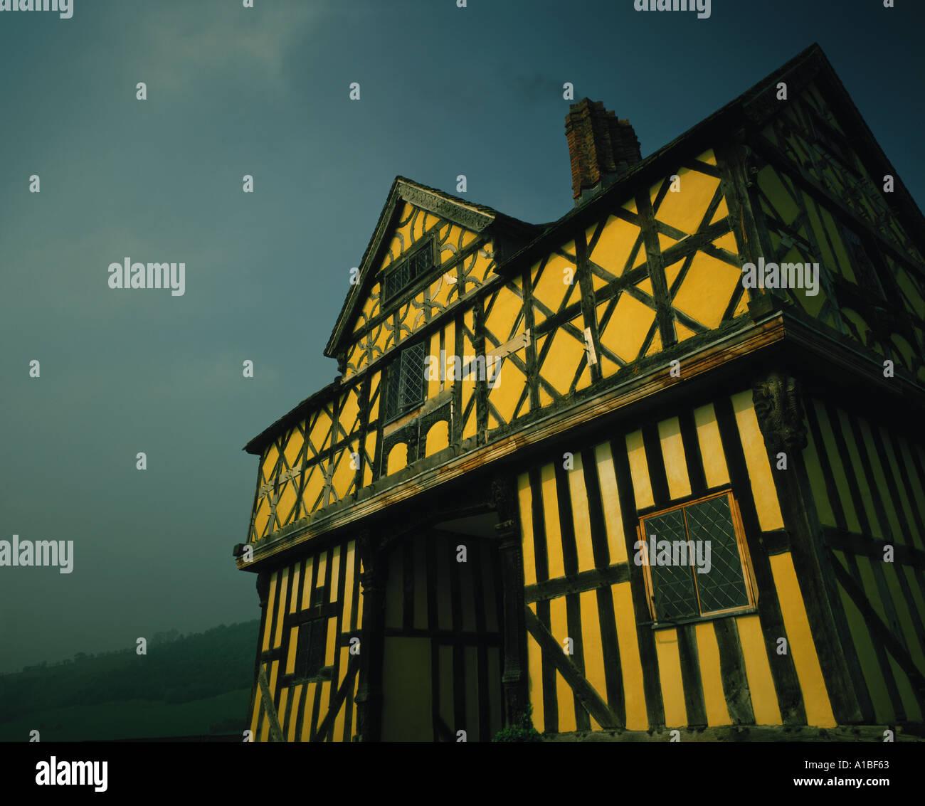 Decorative, half-timbered gatehouse at Stokesay Castle, Shropshire ...