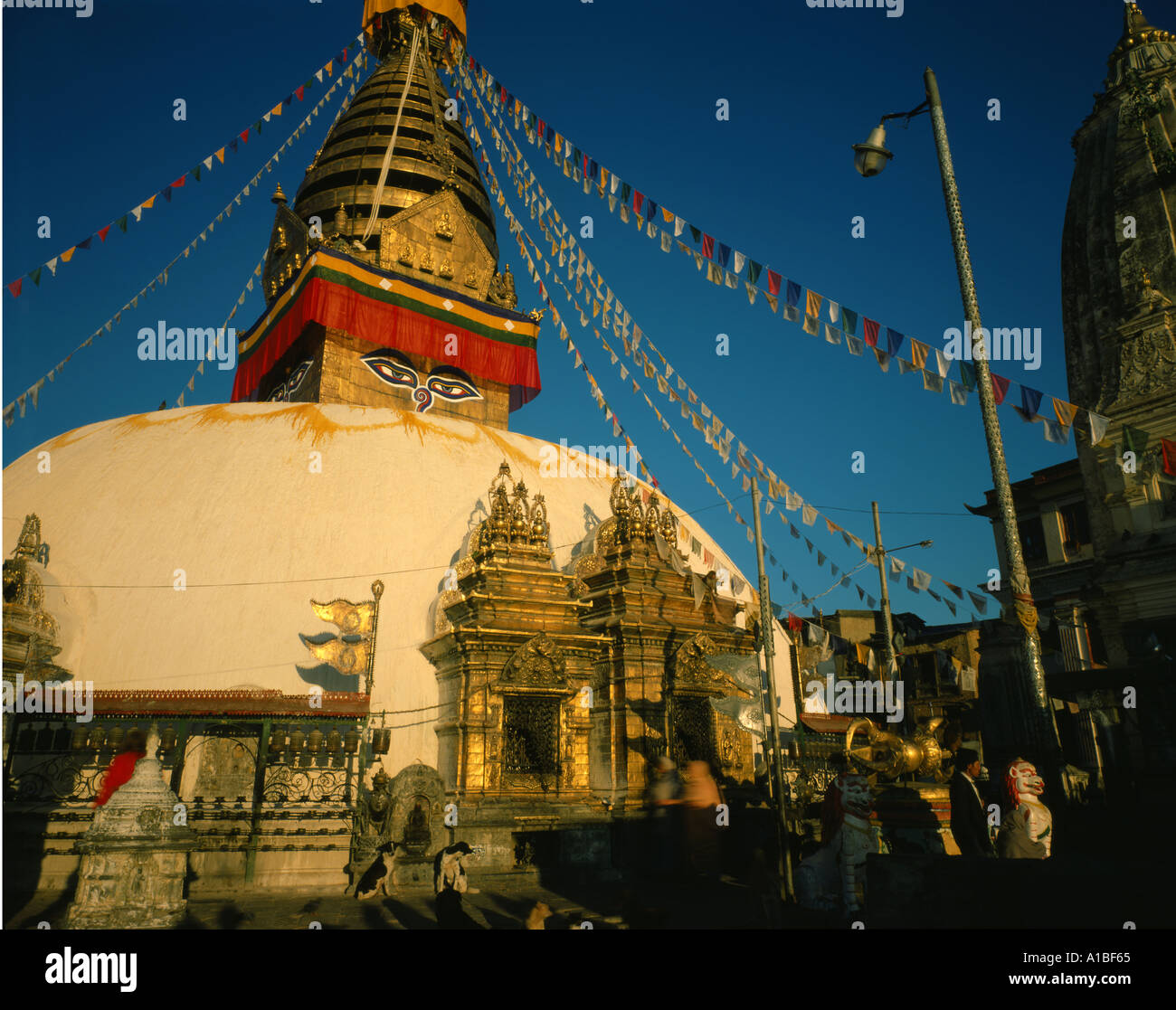 The stupa at Swayambunath shrine on its hilltop outside Kathmandu ...