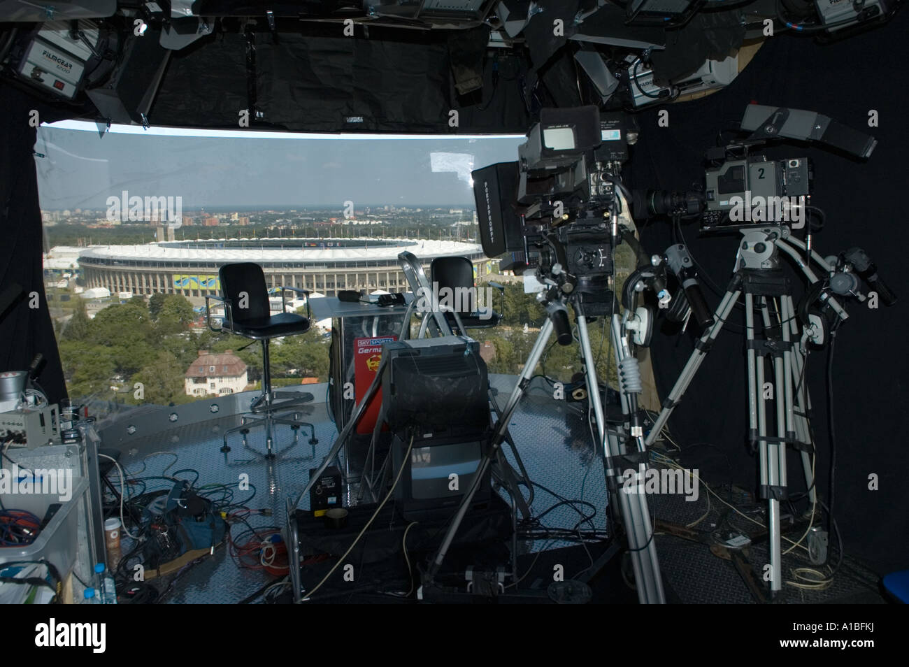 Interior of temporary Studio set up for Sky Sports overlooking the ...