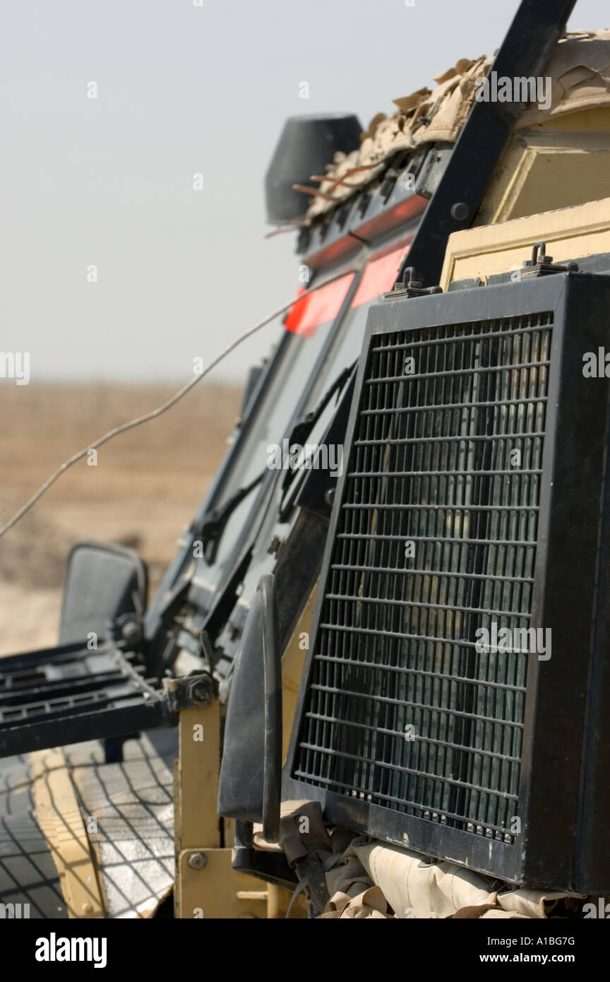 Close up of window protection on british Militay Land rover on ocation ...