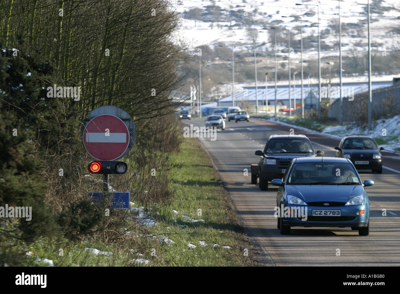 No entry sign cars M2 motorway Glengormley Newtownabbey County Antrim ...
