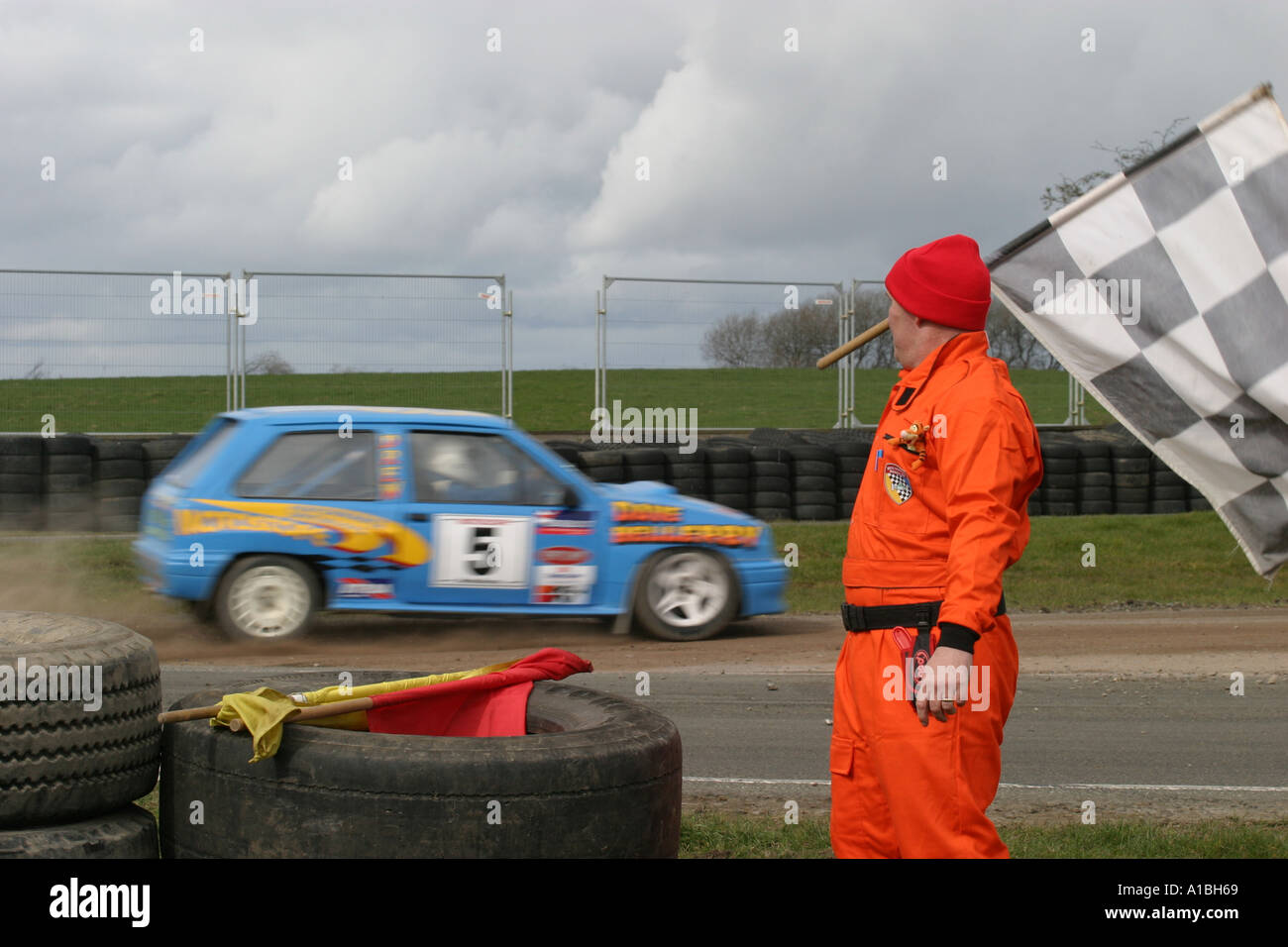 rallycross car takes the chequered checkered flag from marshall british ...