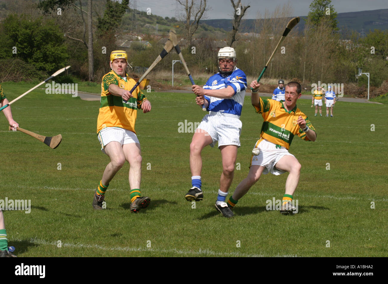 fighting for the ball Amateur GAA club hurling action falls park ...