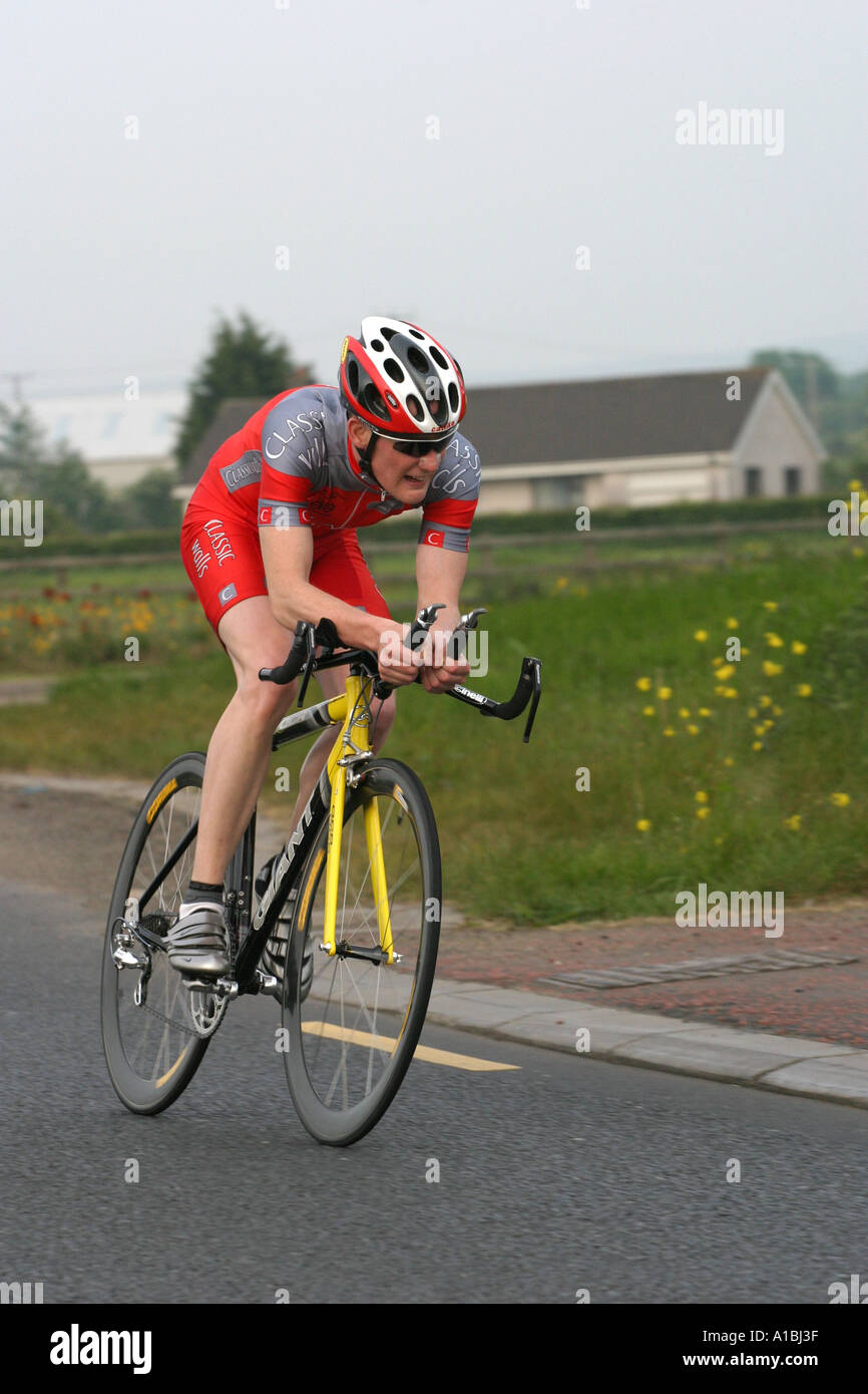 Time Trial cyclist in the Moira TT at Nutts Corner Roundabout County ...